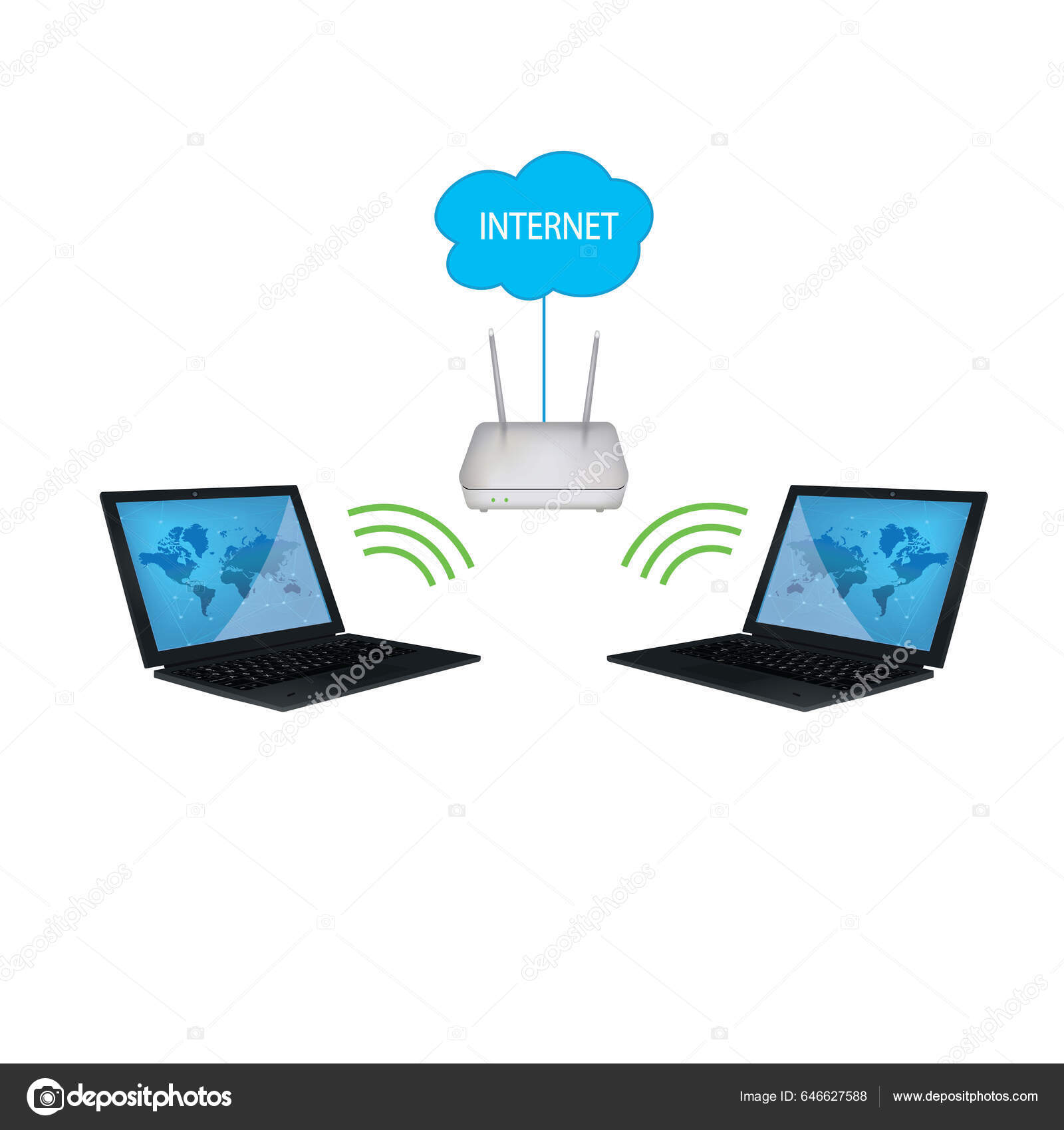 Schéma Internet Avec Routeur Ordinateur Portable image vectorielle par ...