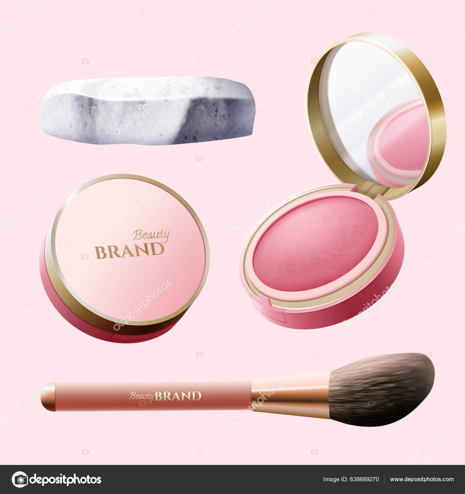 Illustration Beauty Cosmetic Elements Including Blush Powder Compacts ...