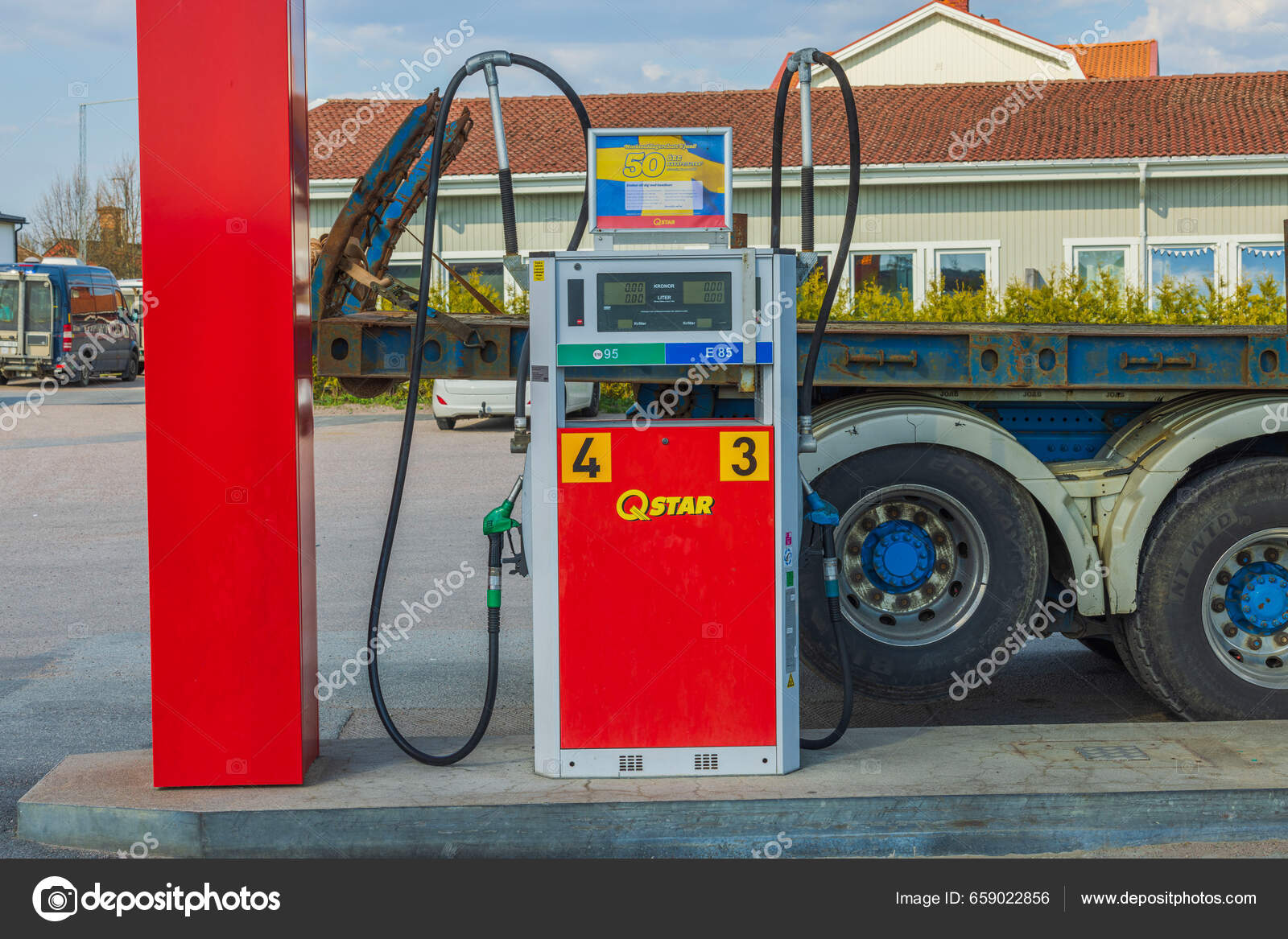 Close View Refueling Truck Self Service Star Gasoline Station — Stock ...