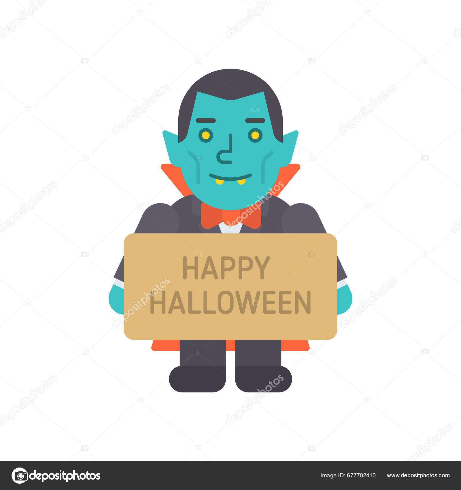Vampire Holding Sign Inscription Happy Halloween Vector Illustration ...