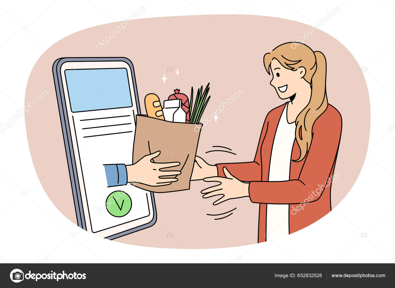 Food Delivery Service Home Concept Young Smiling Woman Standing Getting ...