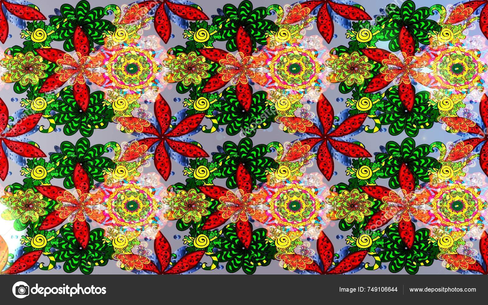 Cute Flower Raster Pattern Flowers Green Red Neutral Colors Colour ...