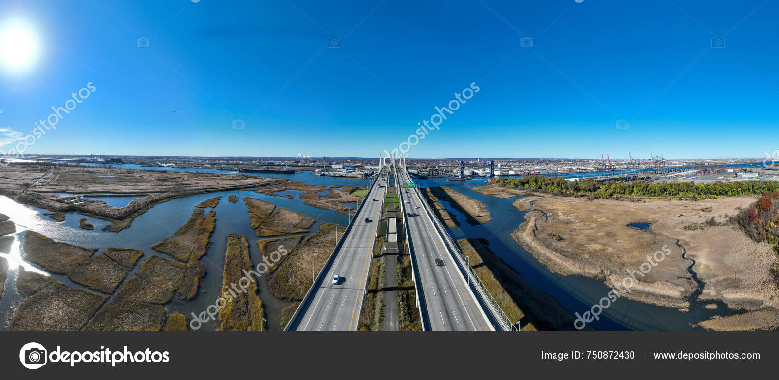 Aerial View New Goethals Bridge Spanning Arthur Kill Strait Elizabeth ...