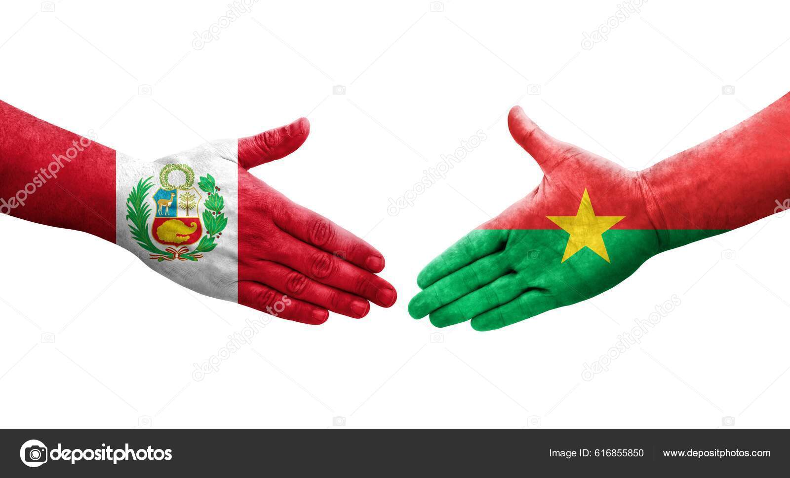 Handshake Burkina Faso Peru Flags Painted Hands Isolated Transparent ...