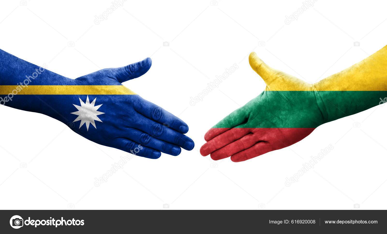 Handshake Lithuania Nauru Flags Painted Hands Isolated Transparent ...