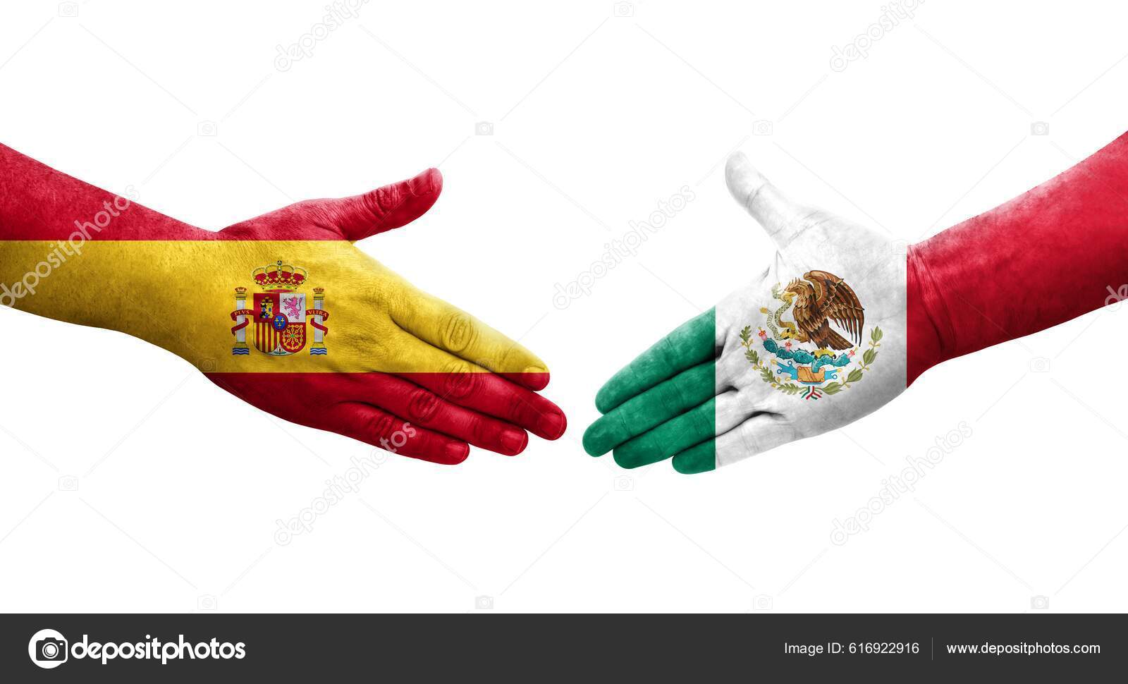 Handshake Mexico Spain Flags Painted Hands Isolated Transparent Image ...