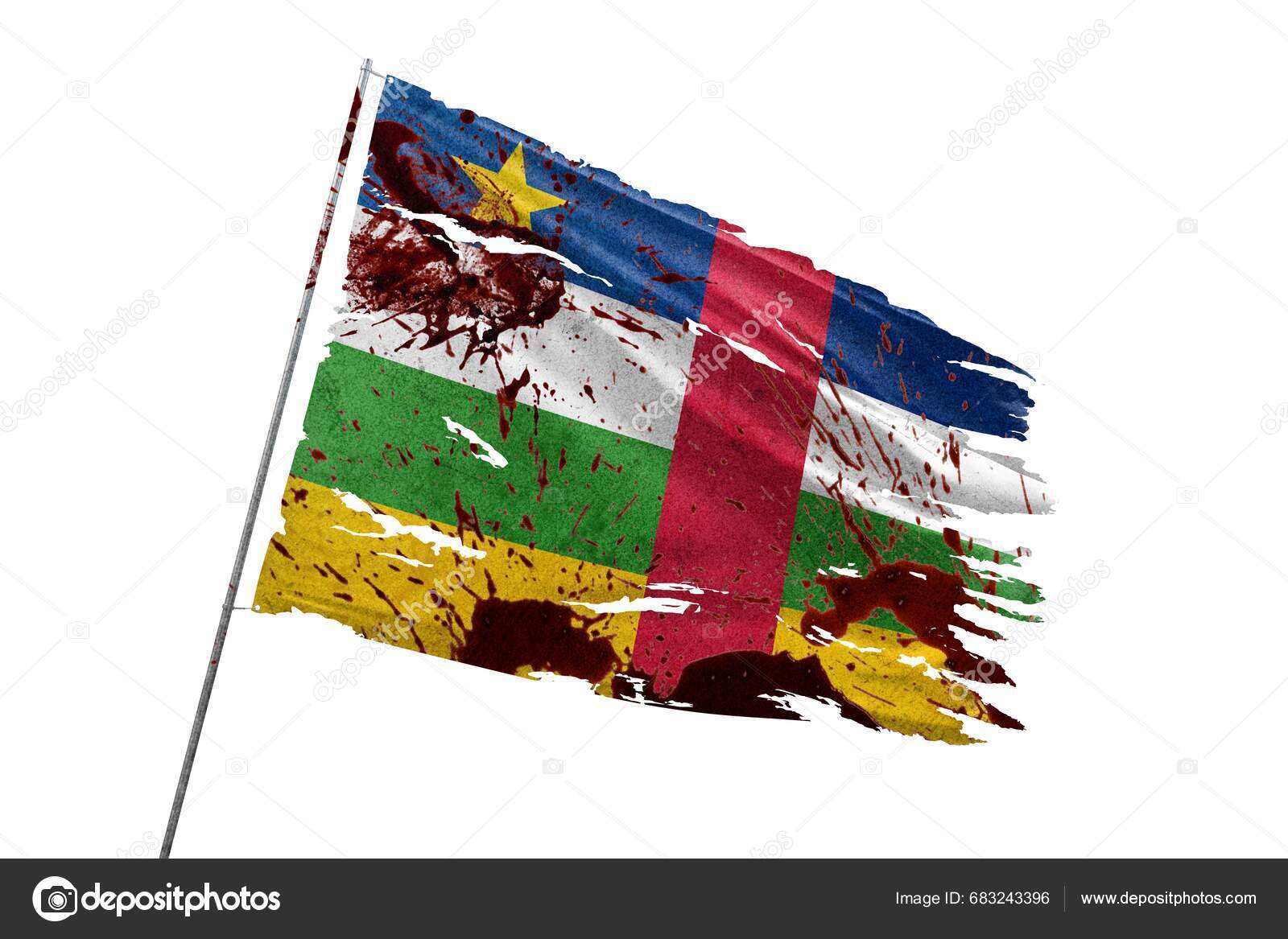 Central African Republic Torn Flag Transparent Background Blood Stains ...
