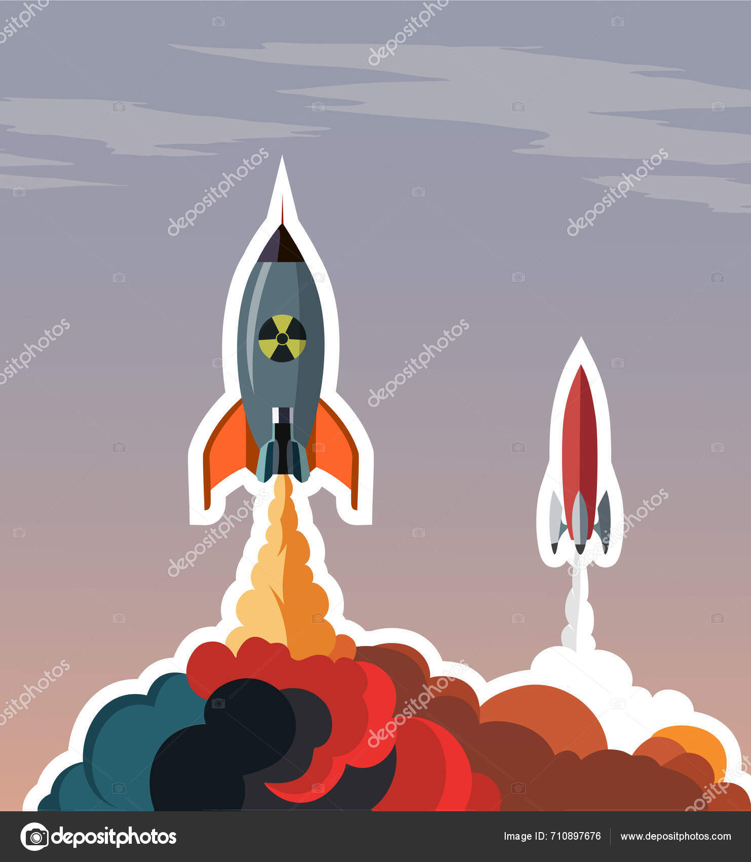 Launching Rocket Bomb Smoke Vector Illustration Stock Vector by ...