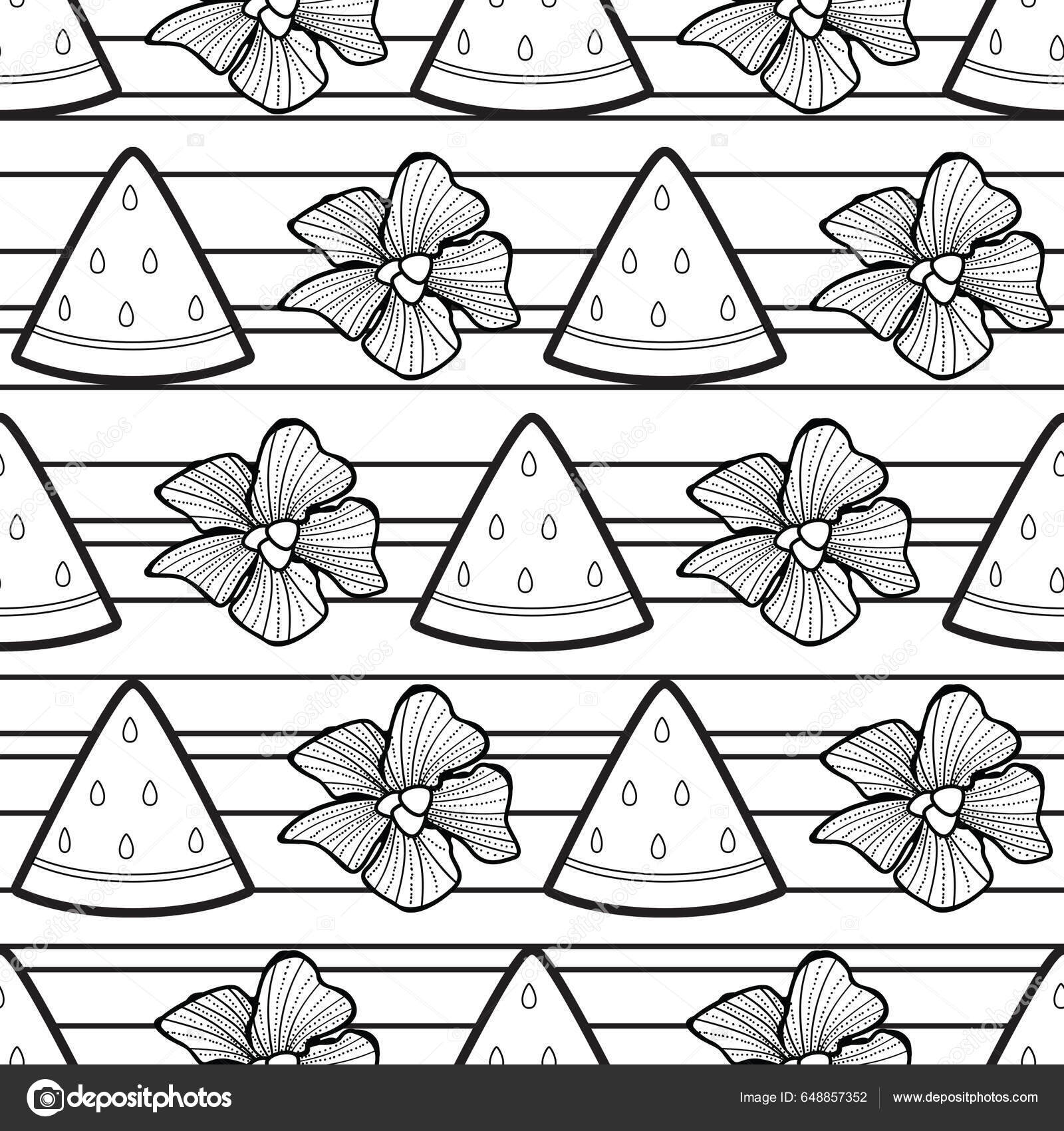 Fruity Line Art Watermelon Beautiful Line Art Seamless Surface Pattern ...
