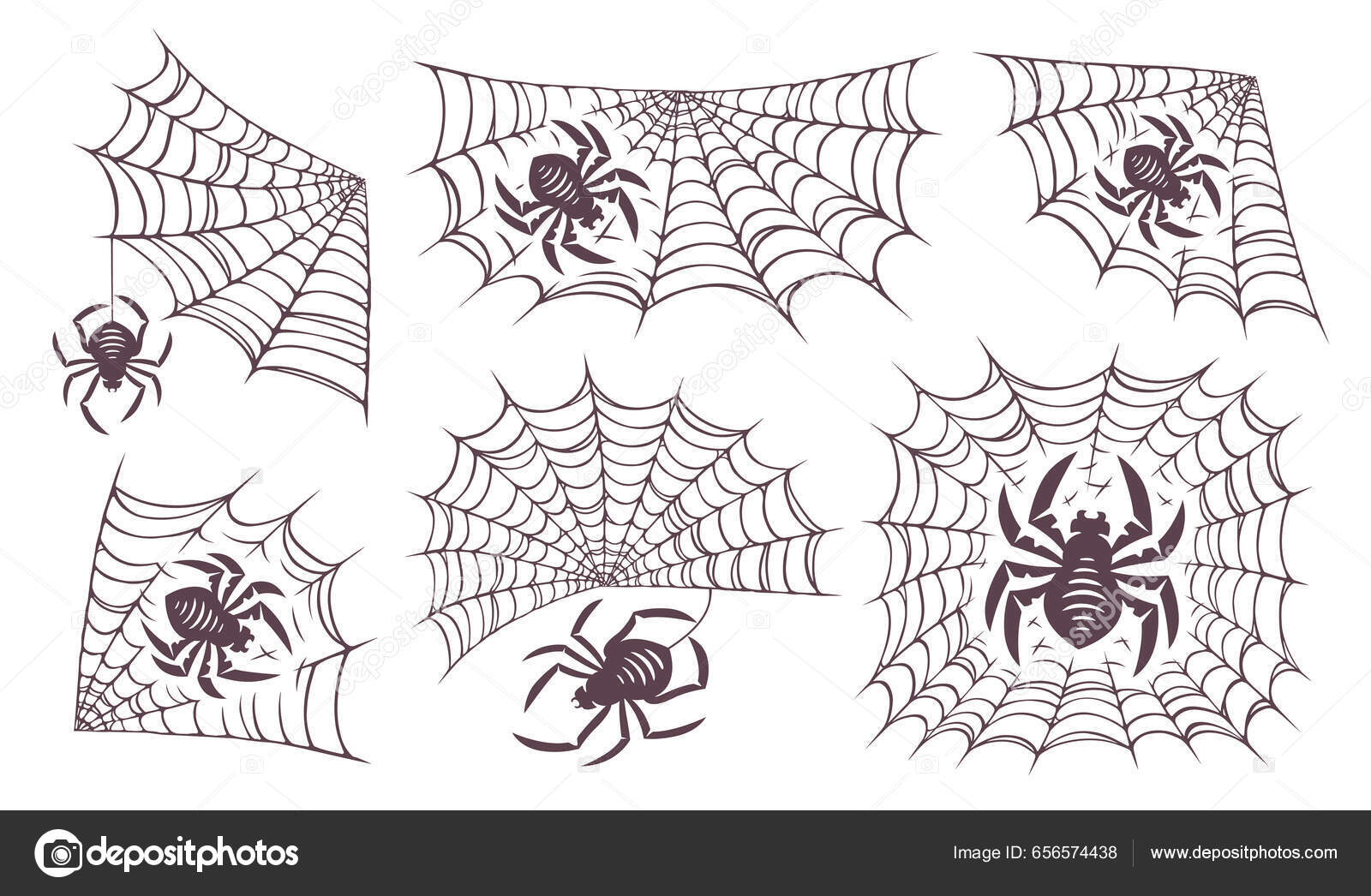 Spider Web Set Concept Halloween Decoration Design Collection Vector ...