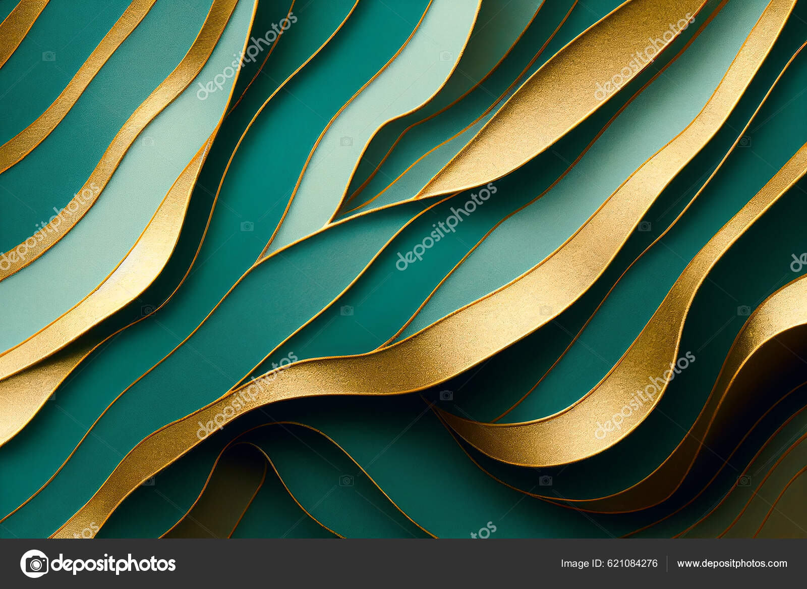 Turquoise Golden Cut Out Paper Layered Structure Artwork Abstract ...