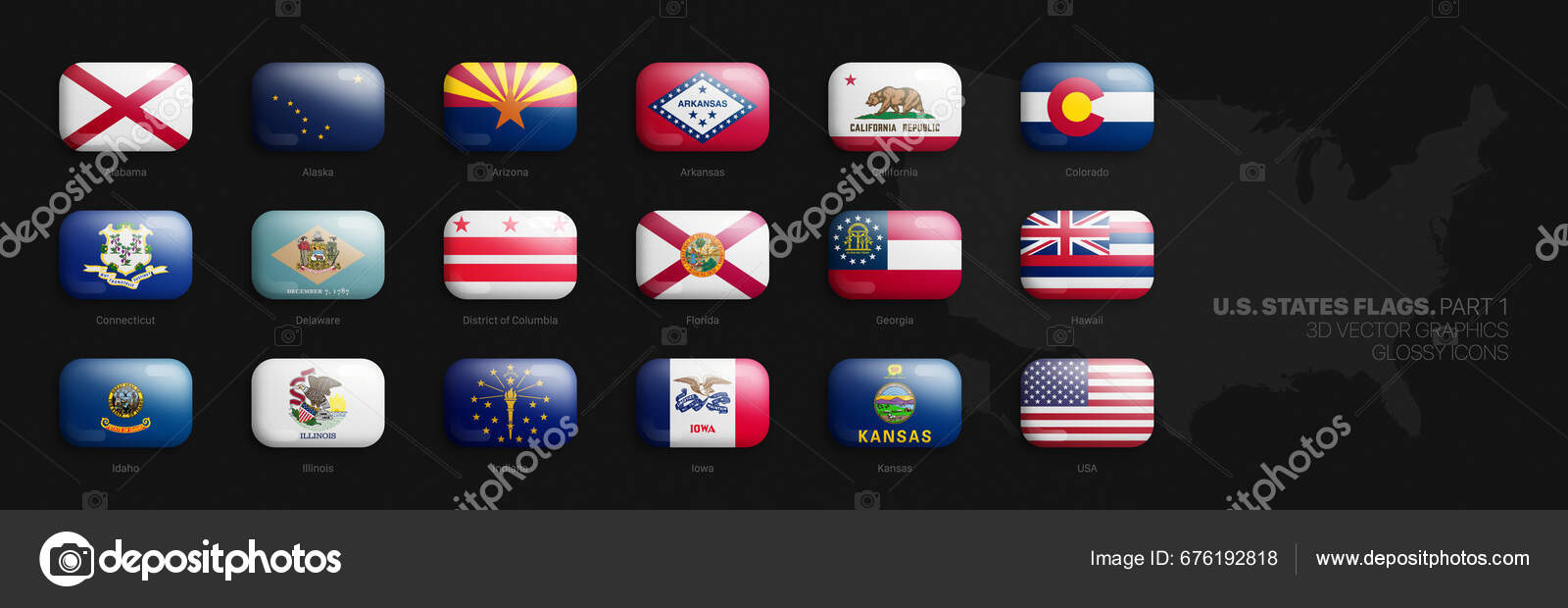 All Official Flags States Vector Rounded Glossy Icons Set Isolated ...