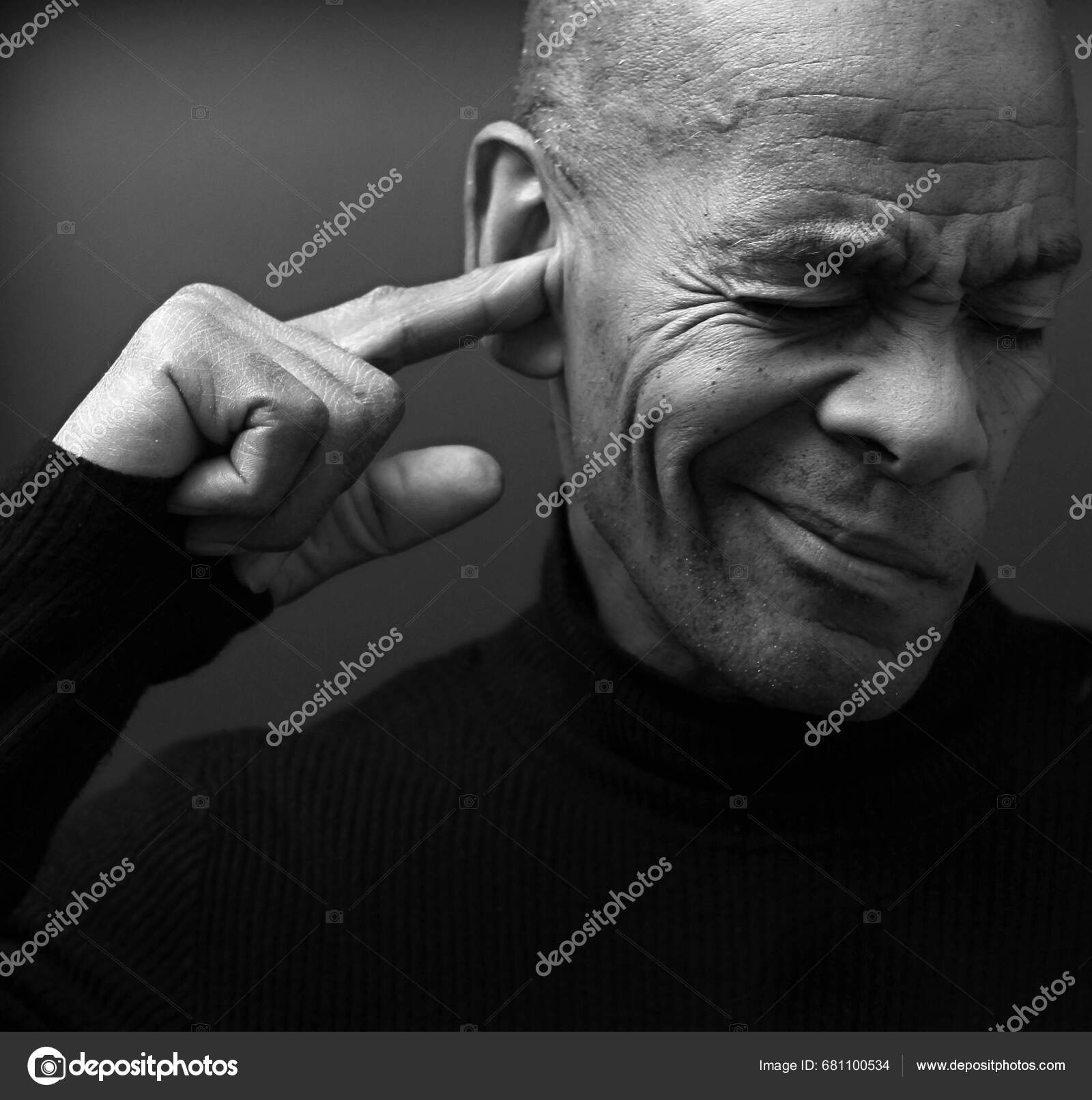 Deaf Man Suffering Deafness Hearing Loss Grey Background People Stock ...