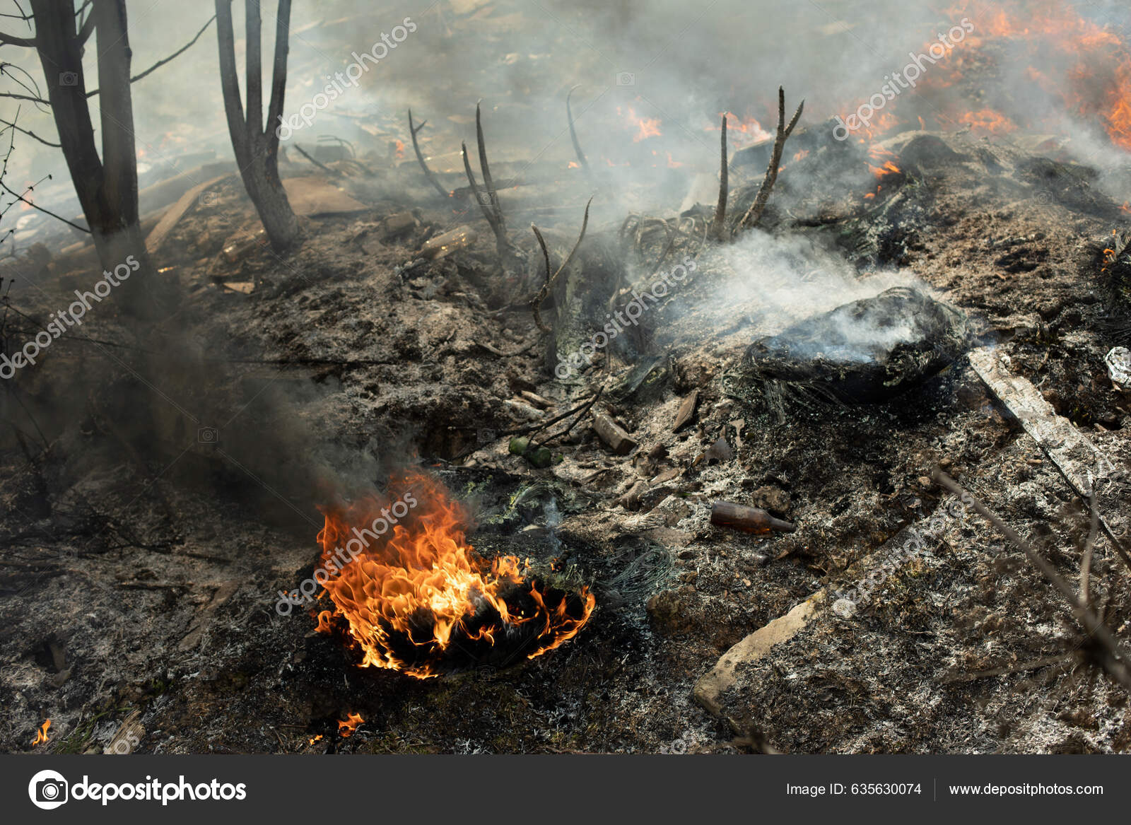 Black Smoke Fire Burning Garbage Destruction Nature Environmental ...