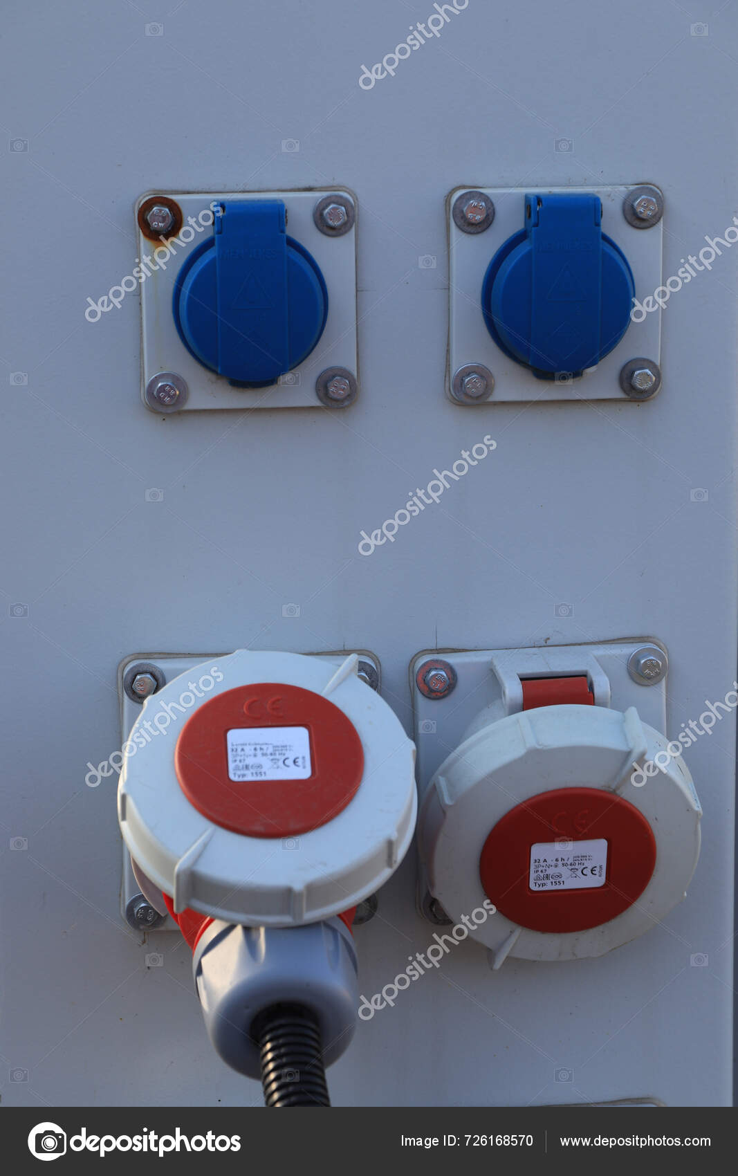 Industrial Electrical Outlets Connected Cables Detail Close — Stock ...