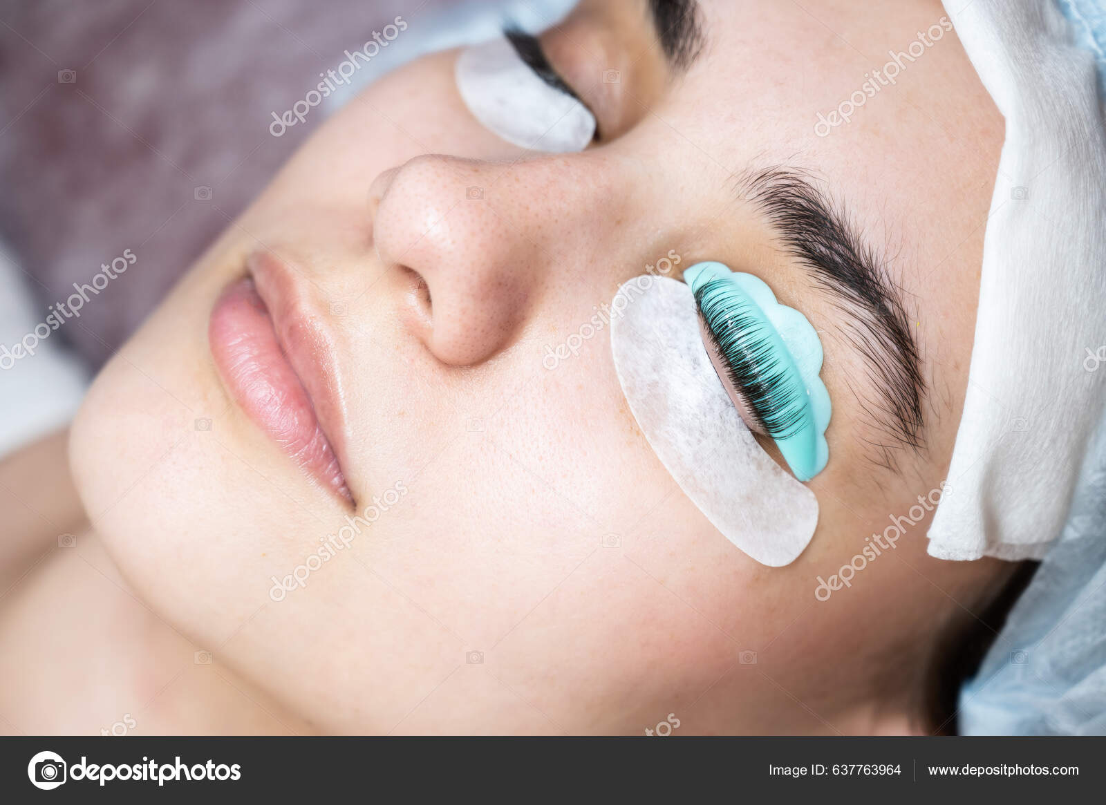 Close Portrait Woman Beauty Salon Eyelash Lamination Procedure — Stock ...