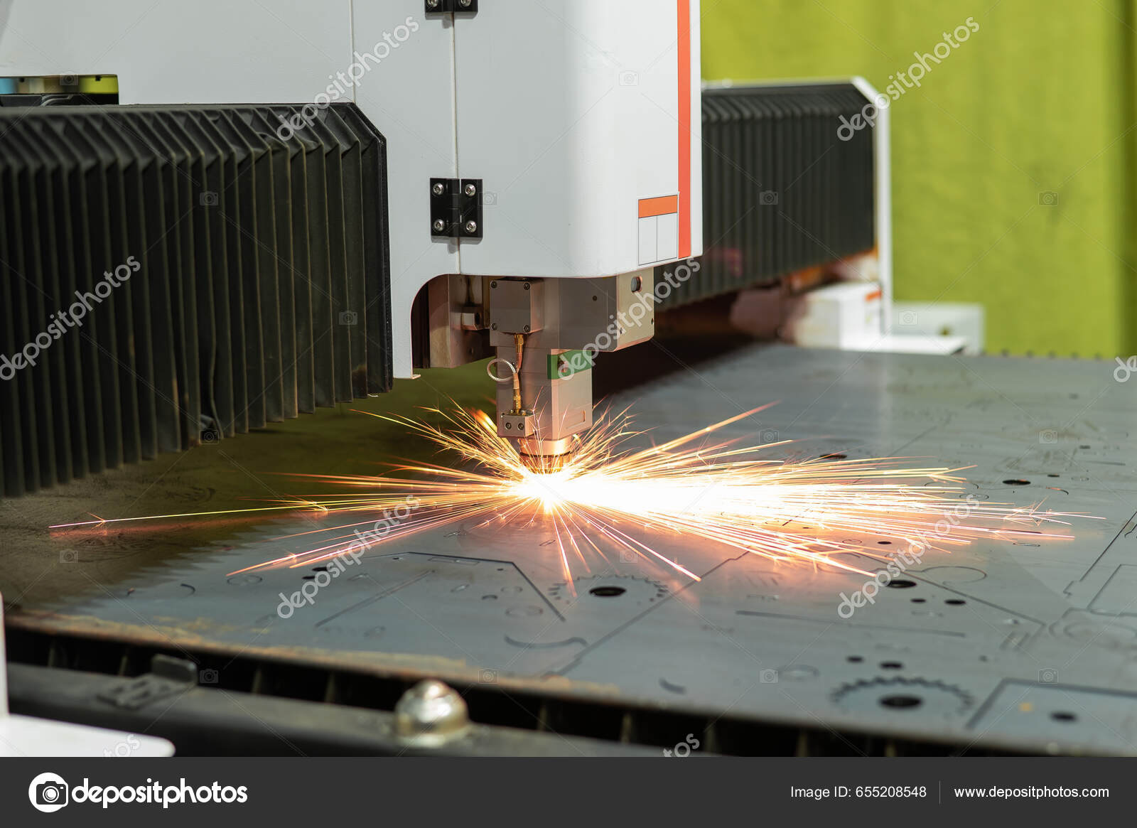 Cnc Machine Laser Cutting Metal Sparks — Stock Photo © inside-studio ...