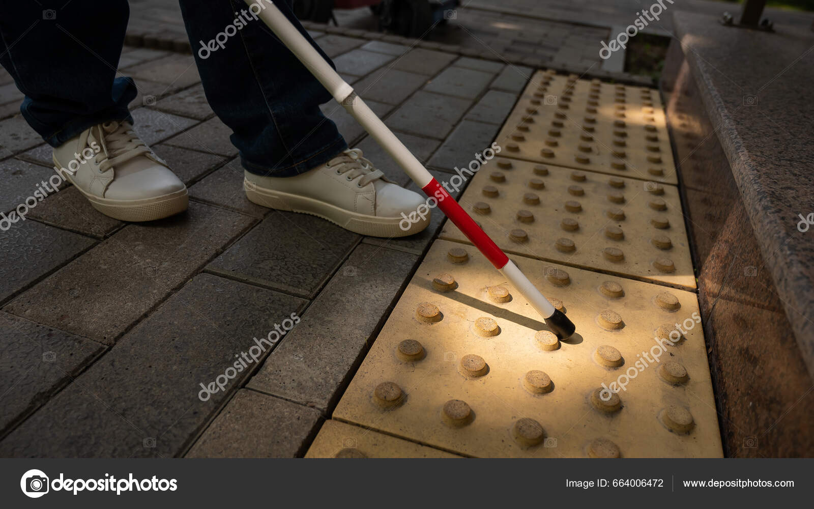 Close Female Foot Walking Stick Tactile Tiles Blind Woman Climbing ...