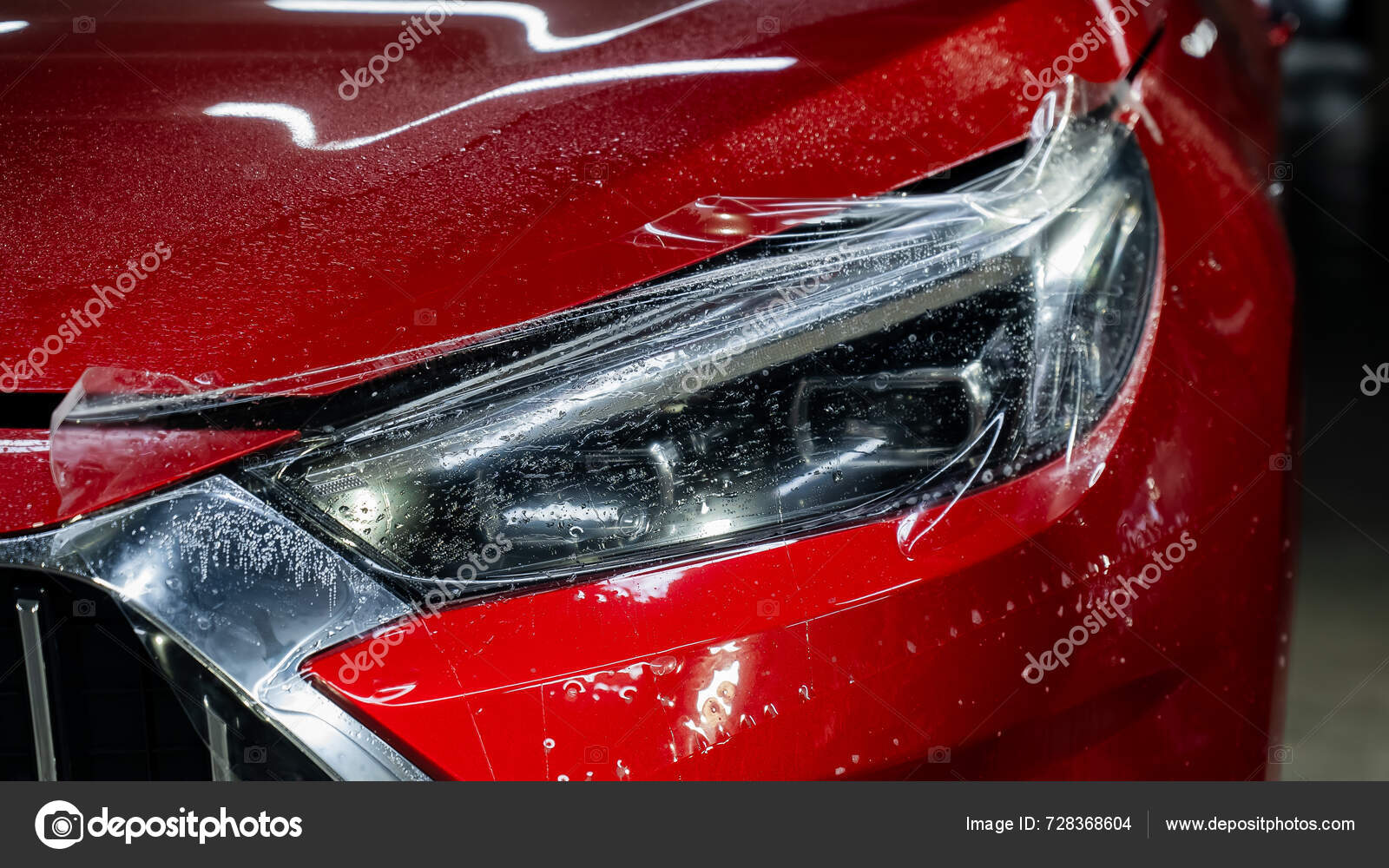 Close Red Car Headlight Vinyl Wrap — Stock Photo © inside-studio #728368604