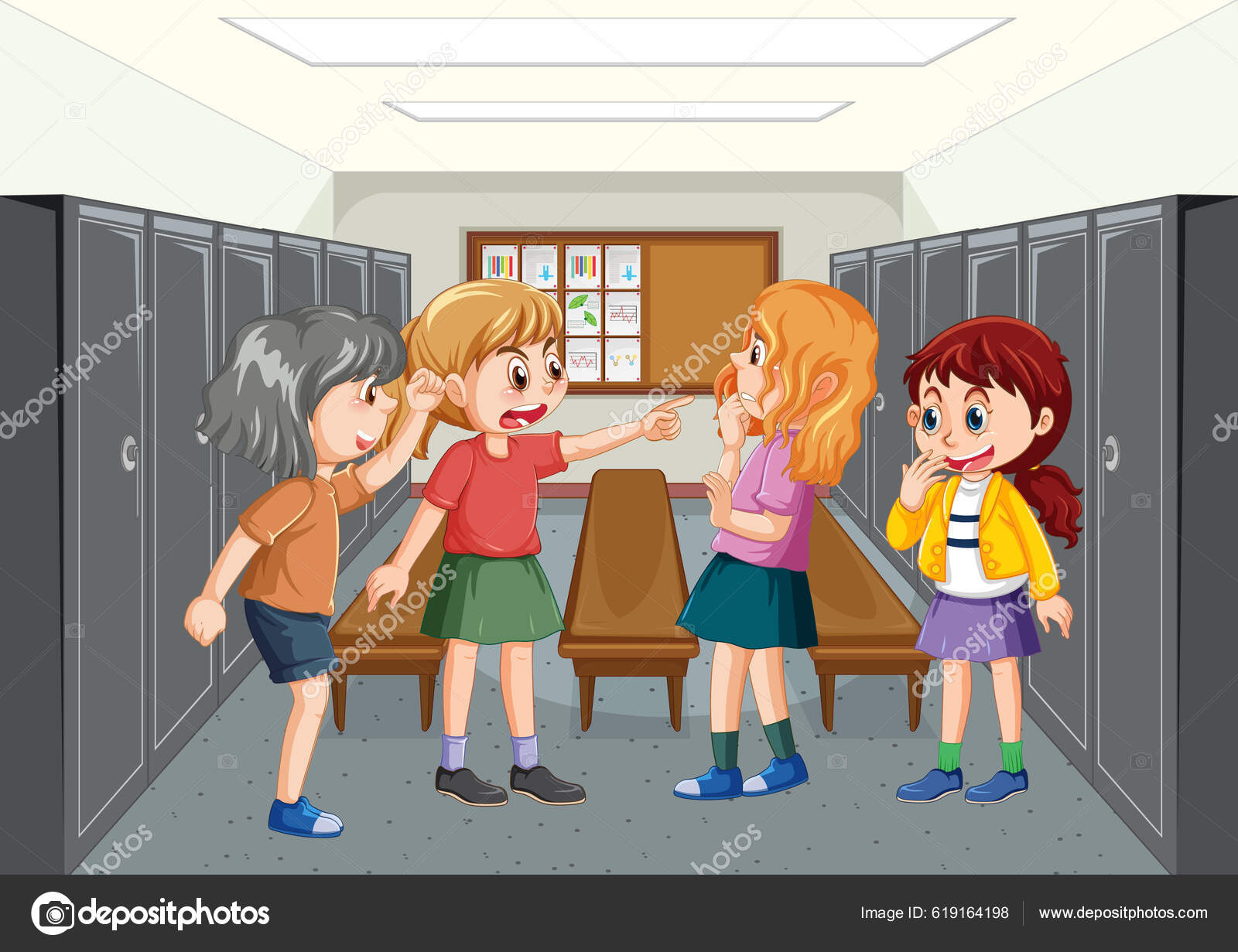 School Bullying Student Cartoon Characters Illustration Vektor Stok ...