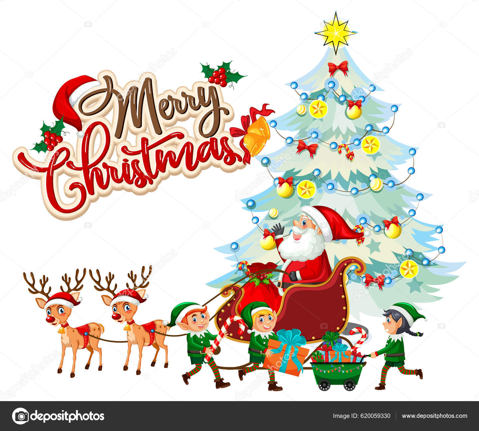 Merry Christmas Text Cartoon Character Illustration Stock Vector by ...