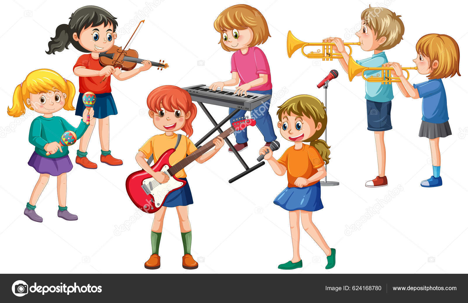 Children Playing Musical Instrument Illustration Stock Vector by ...