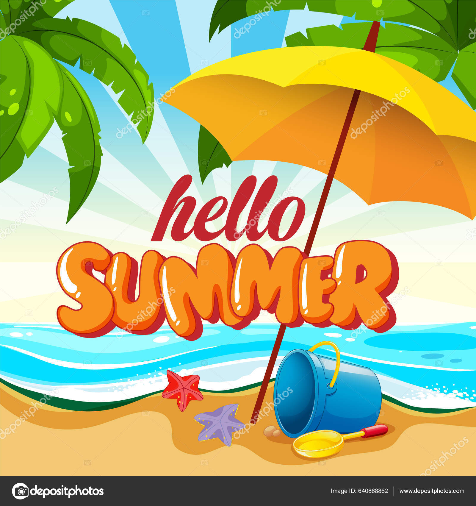 Hello Summer Banner Plantilla Ilustración Vector de stock por ©interactimages 640868862