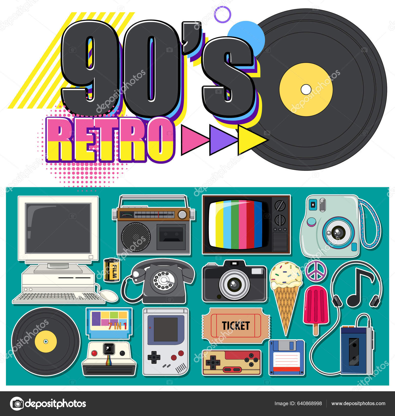 90S Retro Objects Elements Set Illustration Stock Vector by ...