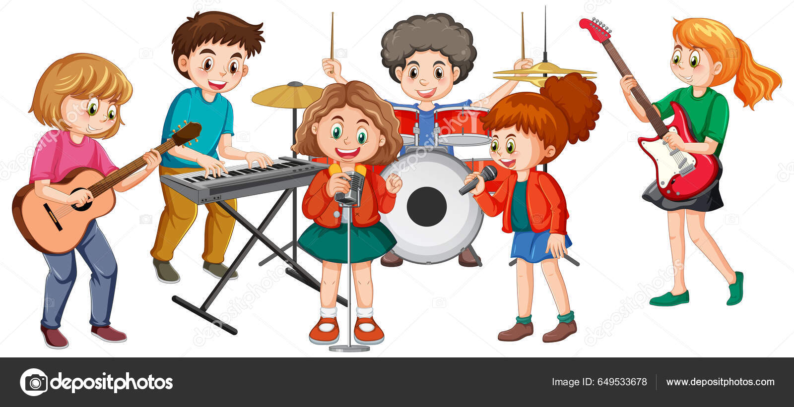 Niños Felices Tocando Instrumentos Musicales Ilustración Vector de ...