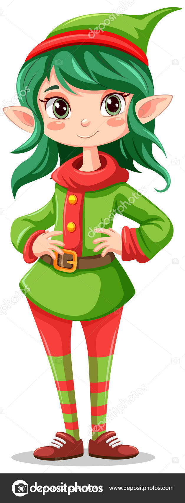 Elfe Fille Dessin Animé Personnage Noël Illustration Vecteur par ...