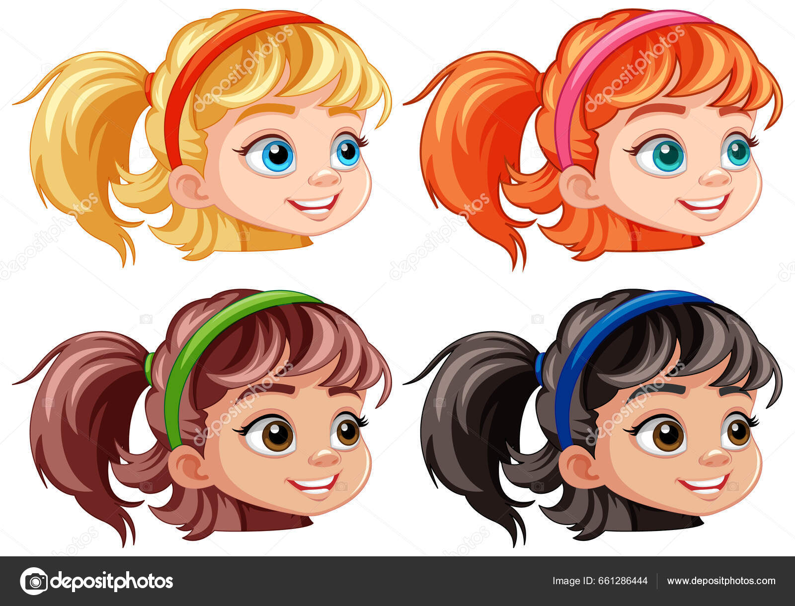 Set Girl Cartoon Head Different Hair Colour Illustration Stock Vector ...