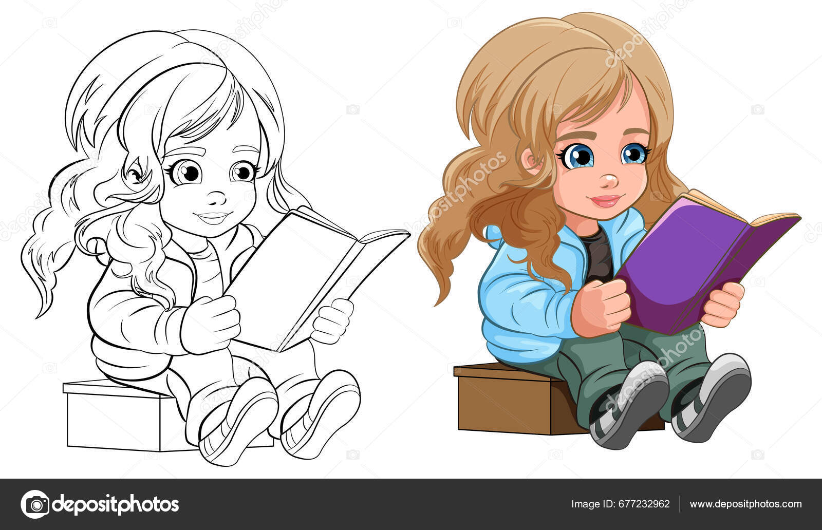Girl Reading Book Clip Art