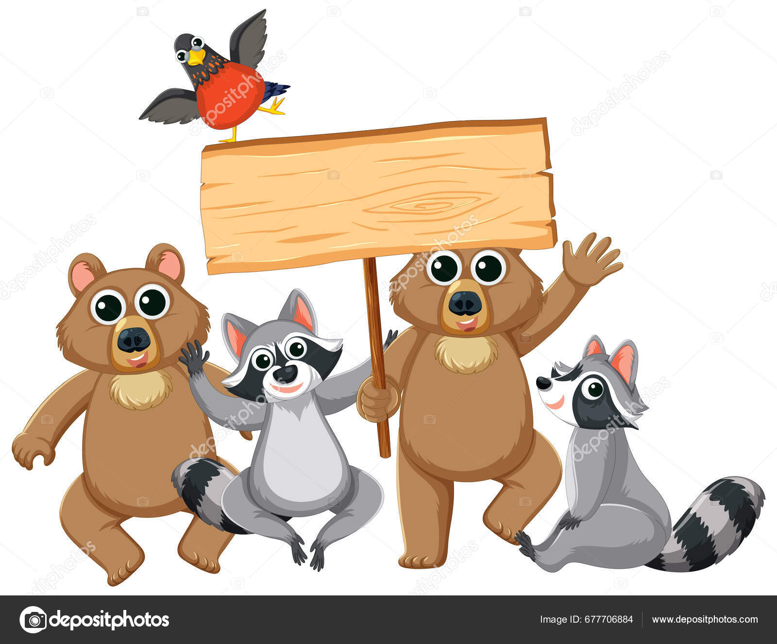 Vector Cartoon Illustration Wild Animals Sign Board Stock Vector by ...