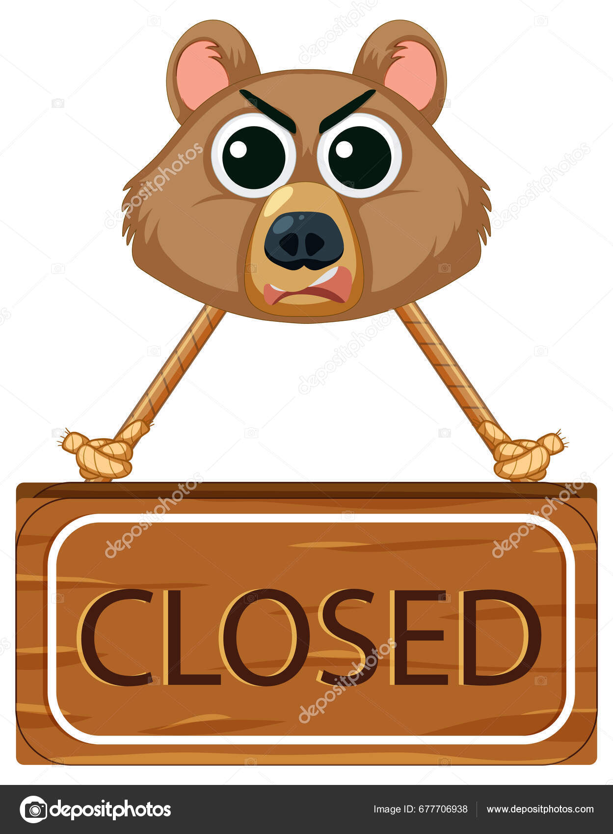 Ilustración Una Caricatura Vectorial Cartel Cerrado Con Una Cara Oso ...