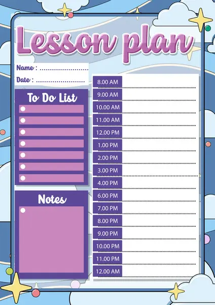 Vector Cartoon Illustration Student's Lesson Plan List Template Stock ...