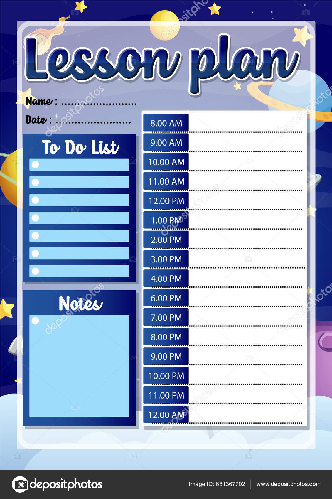 Cartoon Illustration Study Plan Hourly Schedul Stock Vector by ...