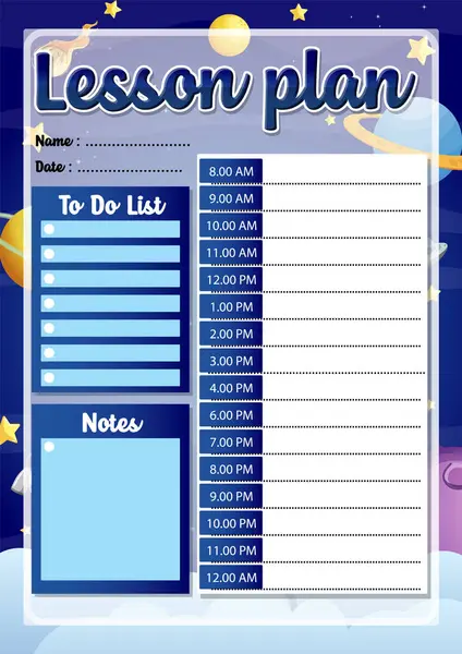 Vector Cartoon Illustration Student's Lesson Plan List Template Stock ...