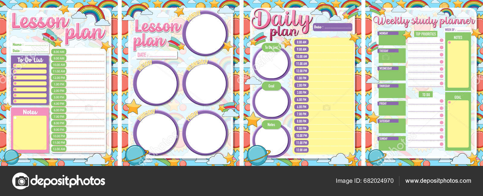 Cartoon Style Vector Illustration Student's Lesson Plan List Notes ...