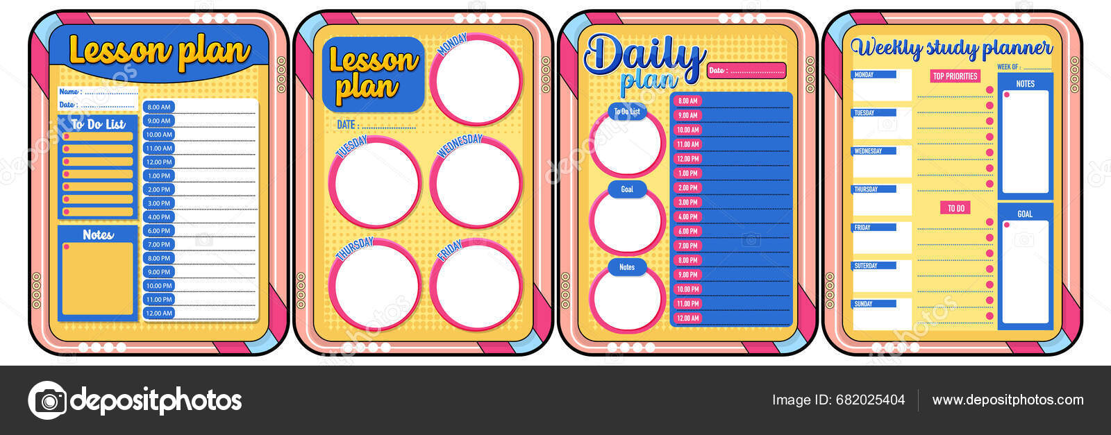 Vector Cartoon Illustration Student's Lesson Plan List Notes Stock ...