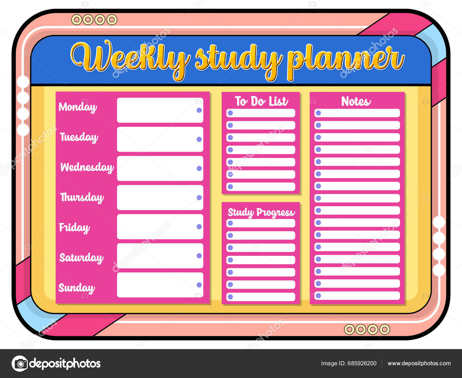 Vector Cartoon Illustration Student's Lesson Plan List Template Stock ...