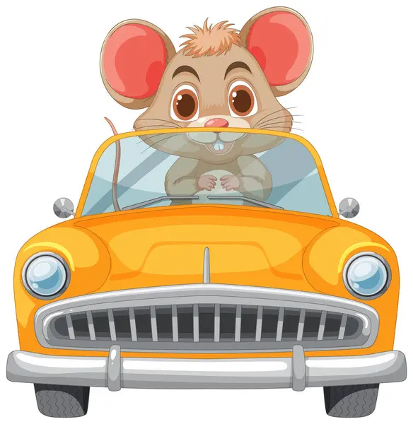 Cute Cartoon Mouse Driving Vintage Red Car Stock Vector by ...