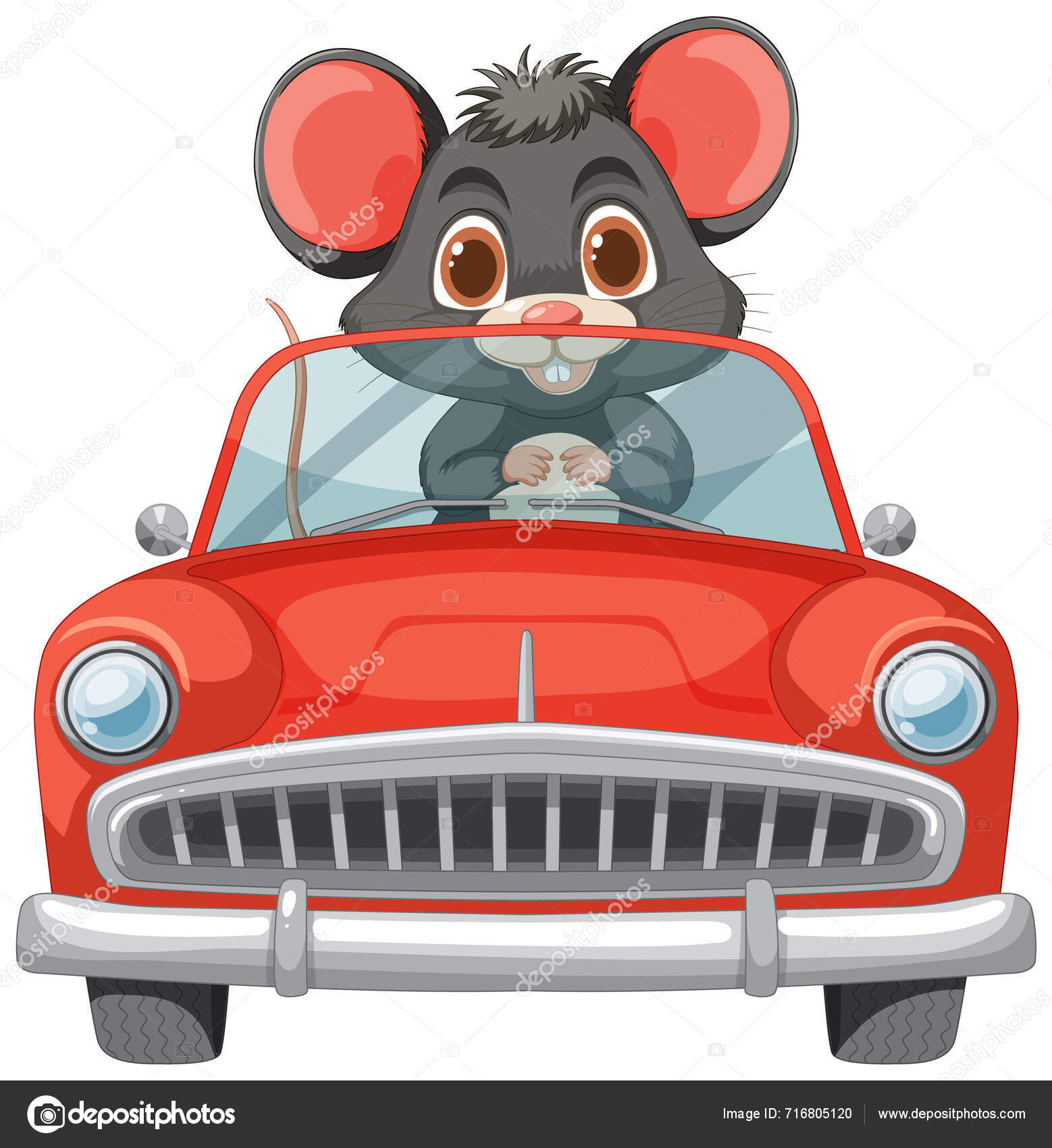 Cute Cartoon Mouse Driving Vintage Red Car Stock Vector by ...