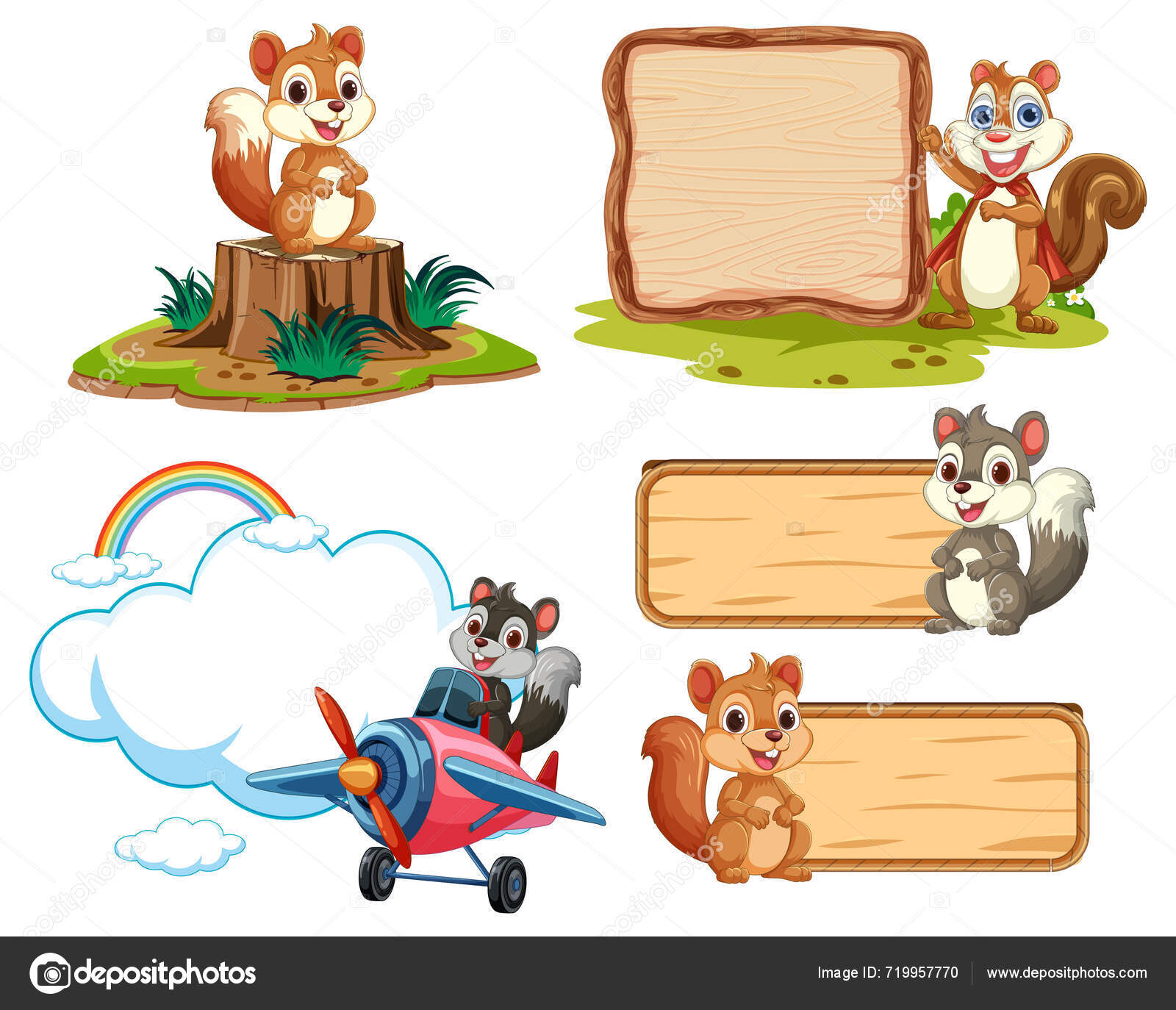 Ilustrasi Vektor Berwarna Tupai Dan Tanda Tanda Vektor Stok oleh ...