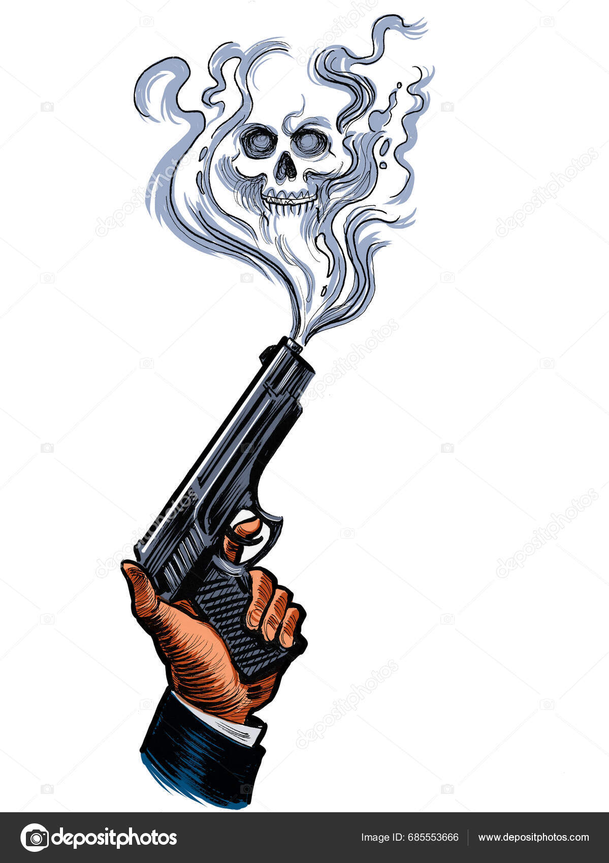 Hand Holding Smoking Gun Hand Drawn Illustration — Stock Photo ...