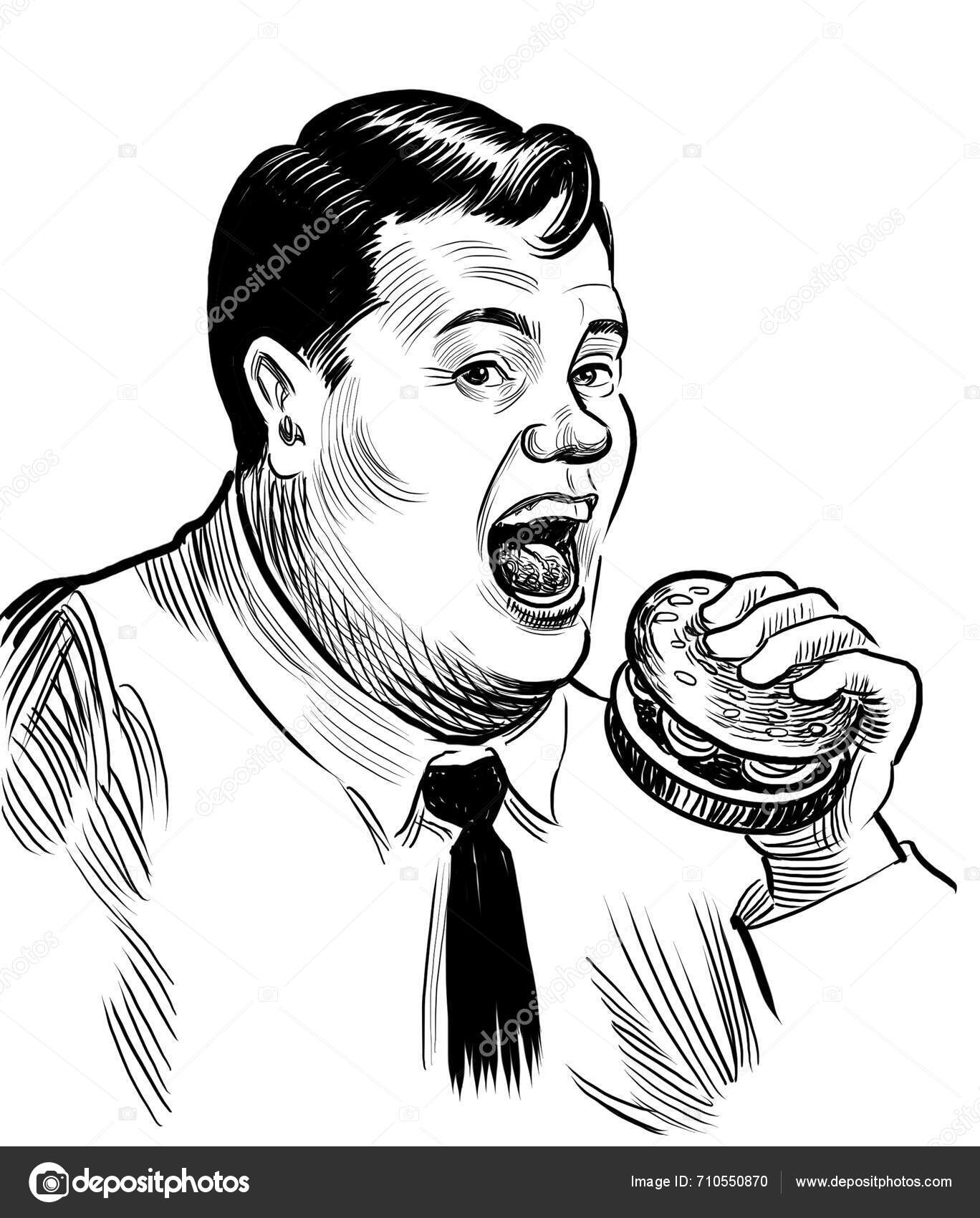 Man Eating Burger Pair Socks Hand Drawn Retro Styled Black — Stock ...