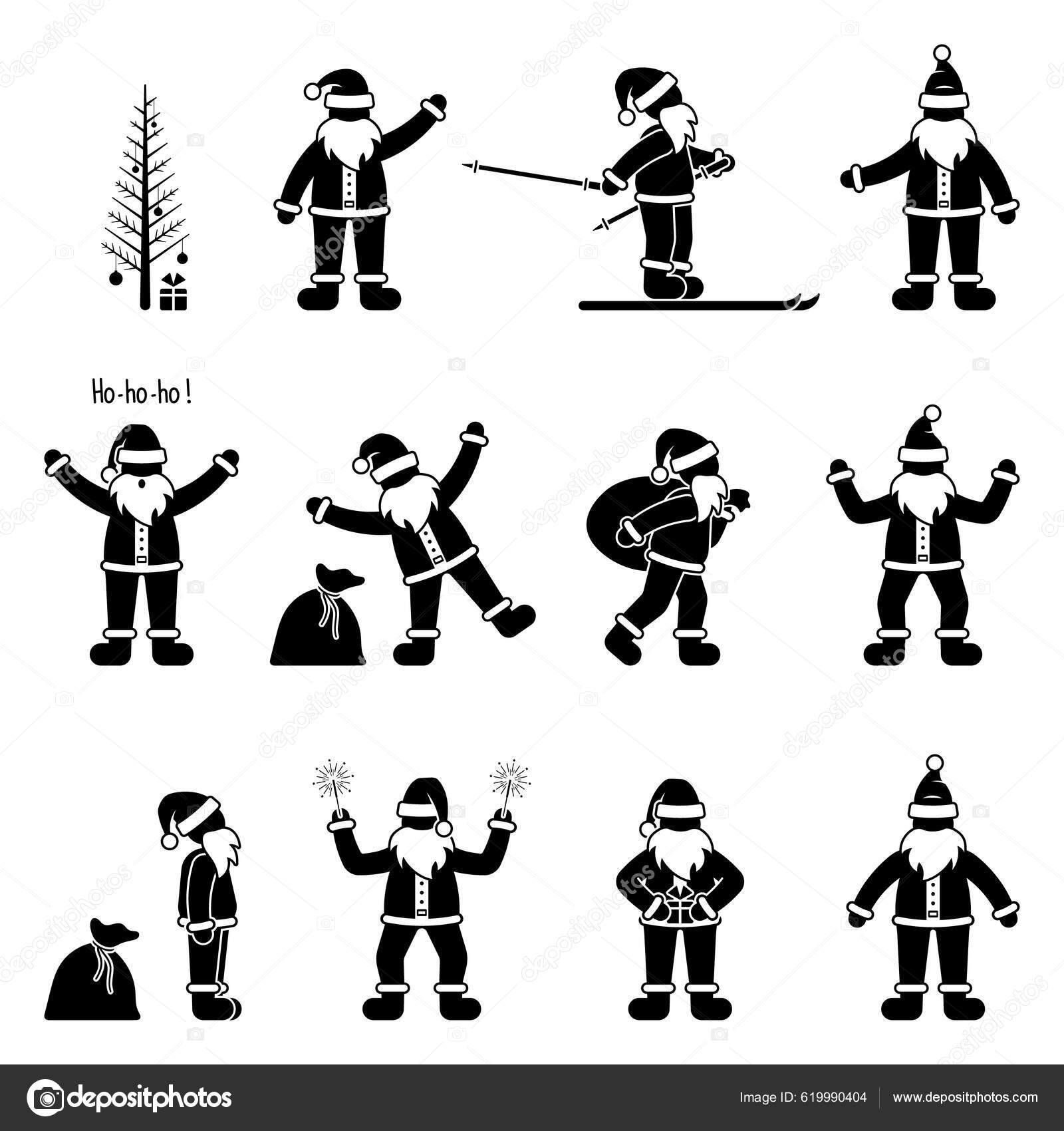 Happy Stick Figure Santa Claus Man Vector Illustration Set Waving Stock ...