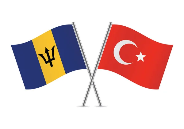 Barbados and Turkey crossed flags. Barbadian and Turkish flags on white ...