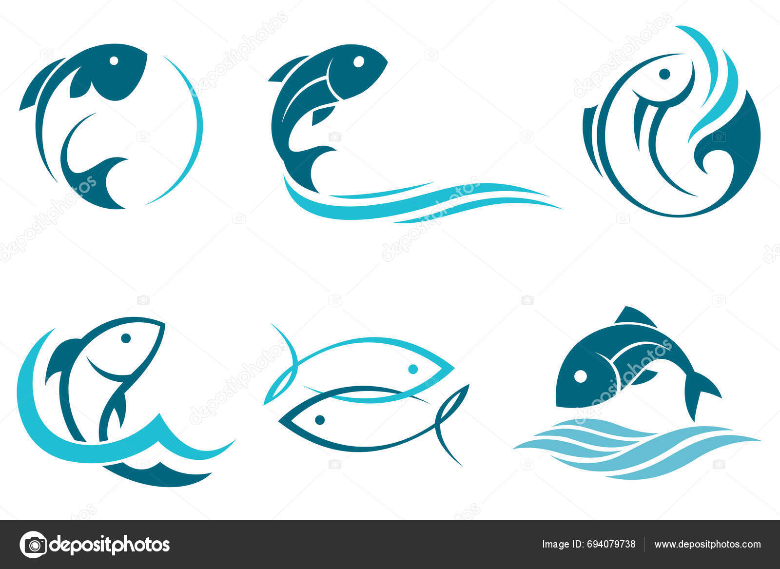 Collection Abstract Fish Icon Isolated White Background Stock Vector by ...