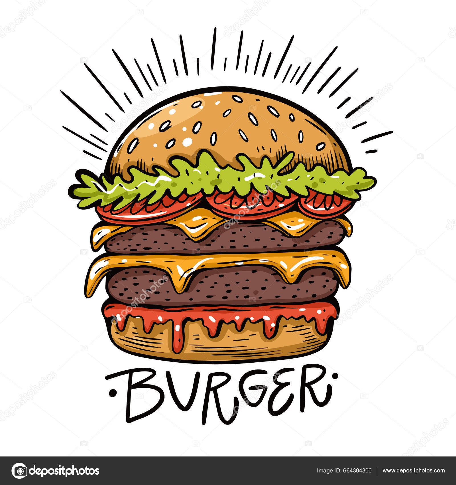 Ilustrasi Seni Vektor Burger Berwarna Terisolasi Pada Latar Belakang ...