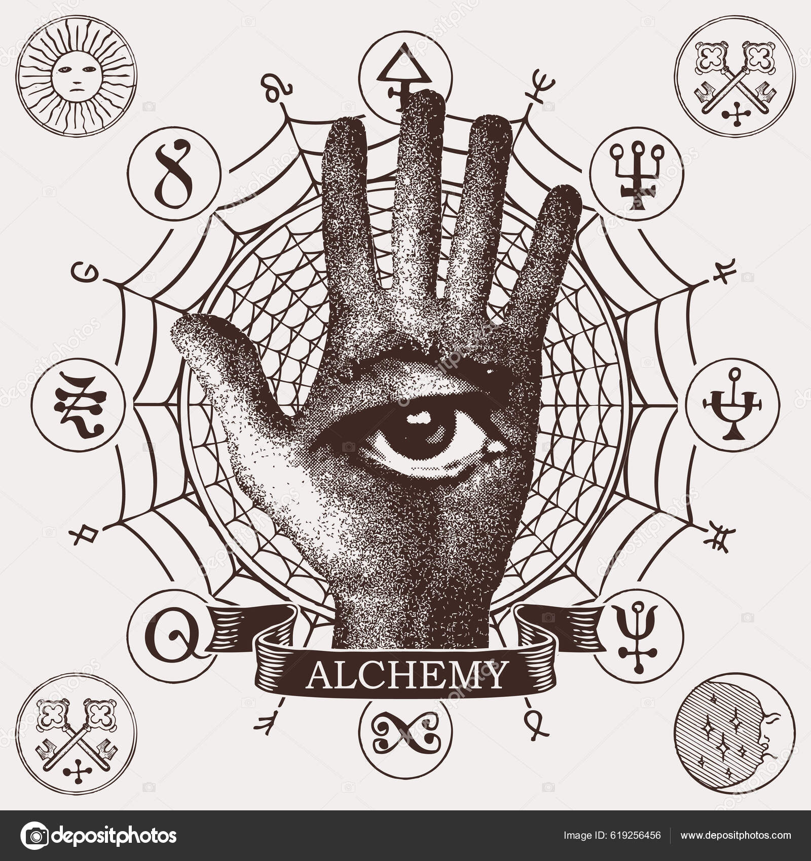 Occult Sign Human Hand Masonic Symbol All Seeing Eye Runes Stock Vector ...